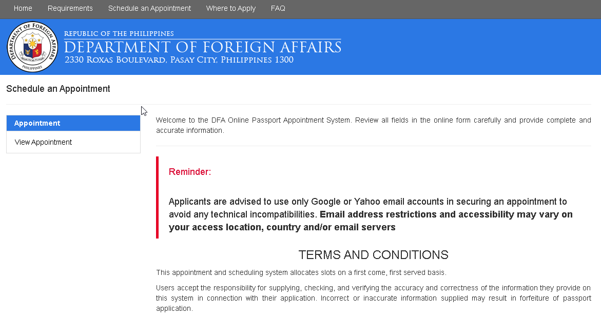 DFA Appointment for Passport - Tagum City